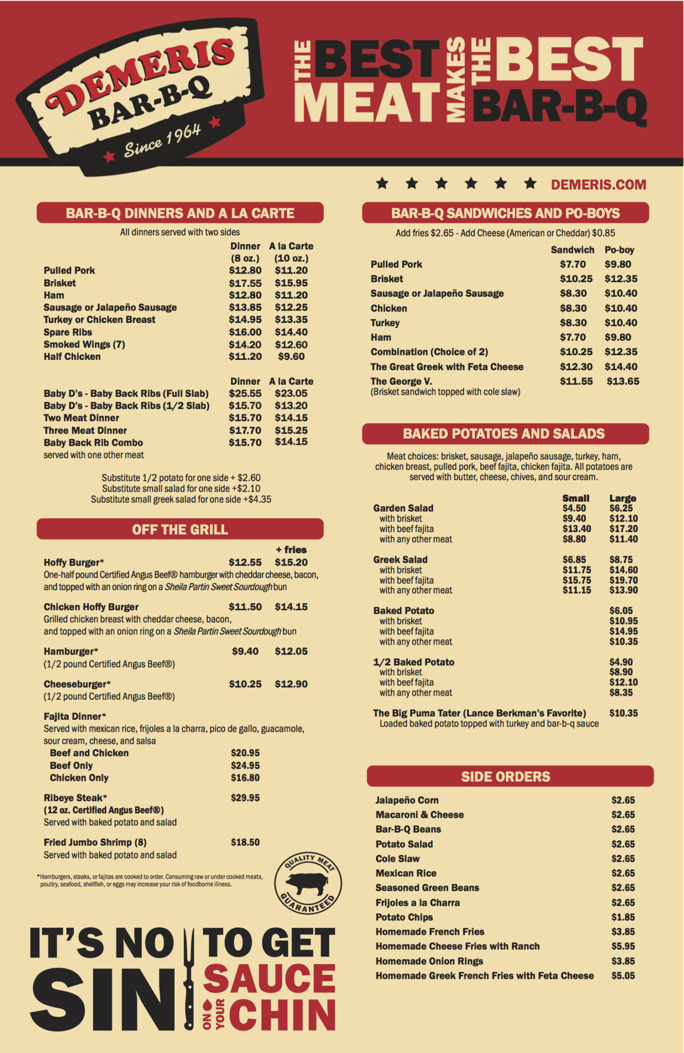 Menu | Demeris Bar-B-Q