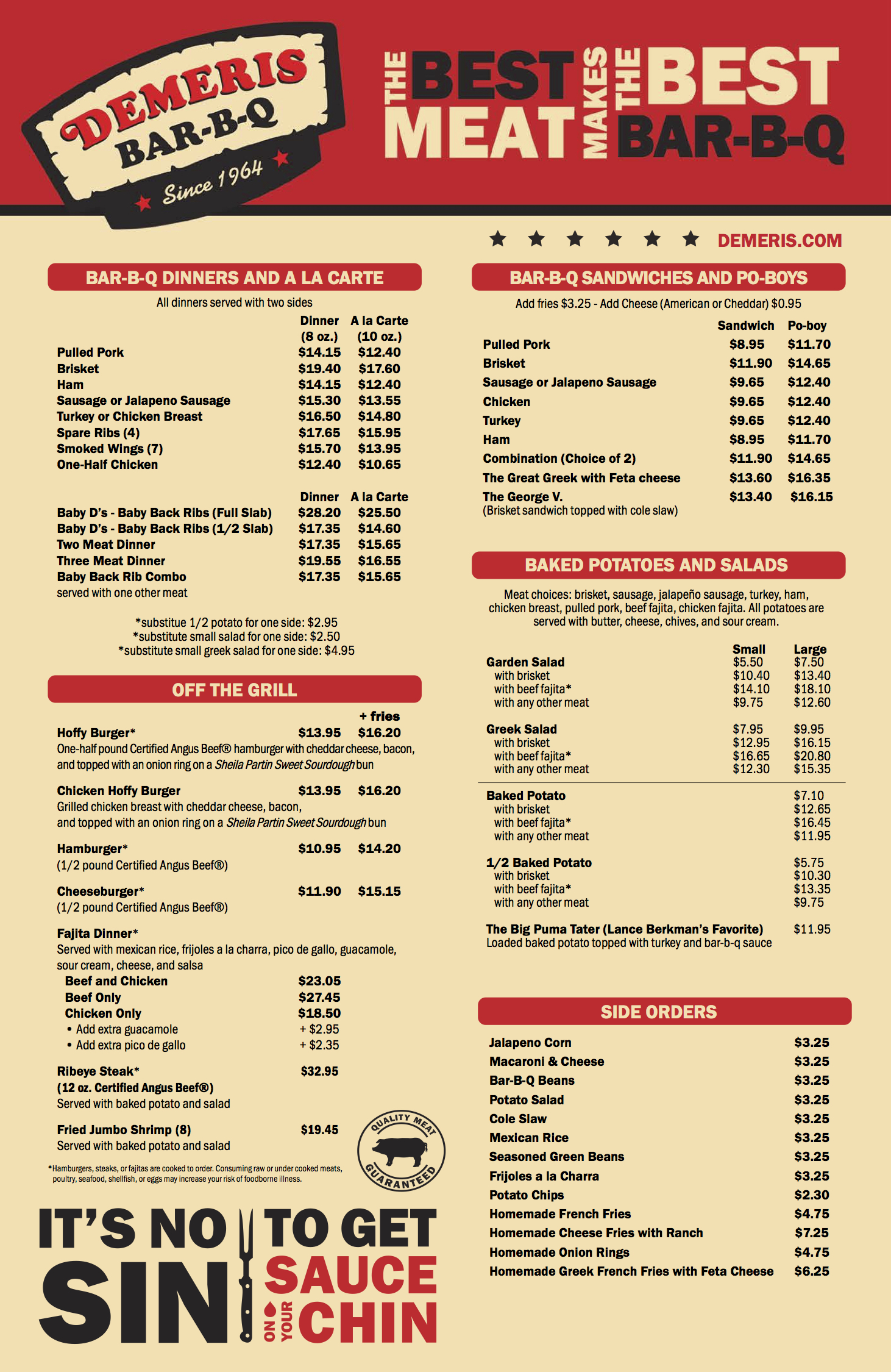 Menu | Demeris Bar-B-Q