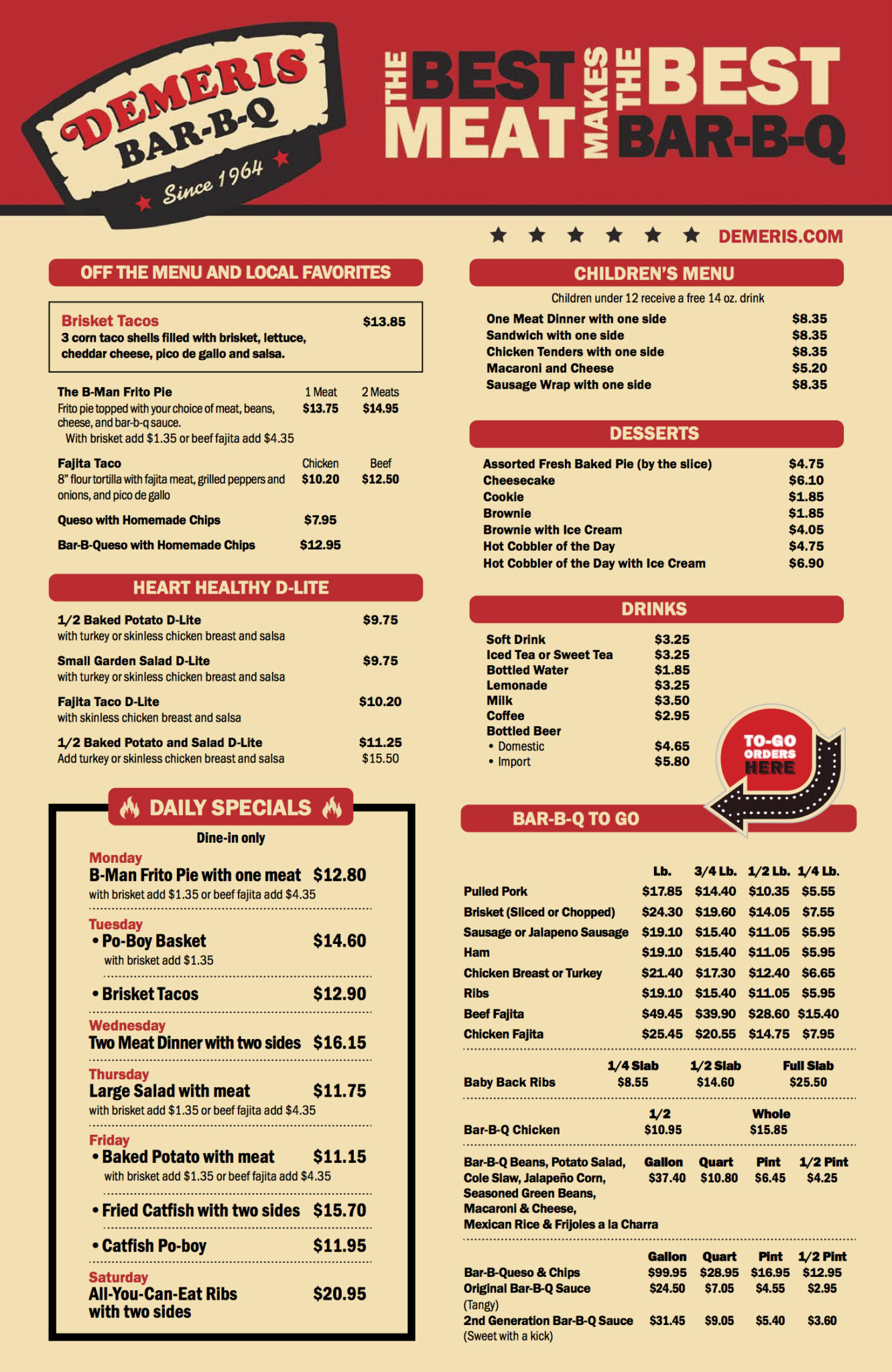 Menu | Demeris Bar-B-Q
